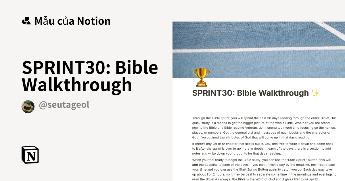 SPRINT30: Bible Walkthrough Mẫu do Nicole • 스타걸 tạo | Thị trường Notion