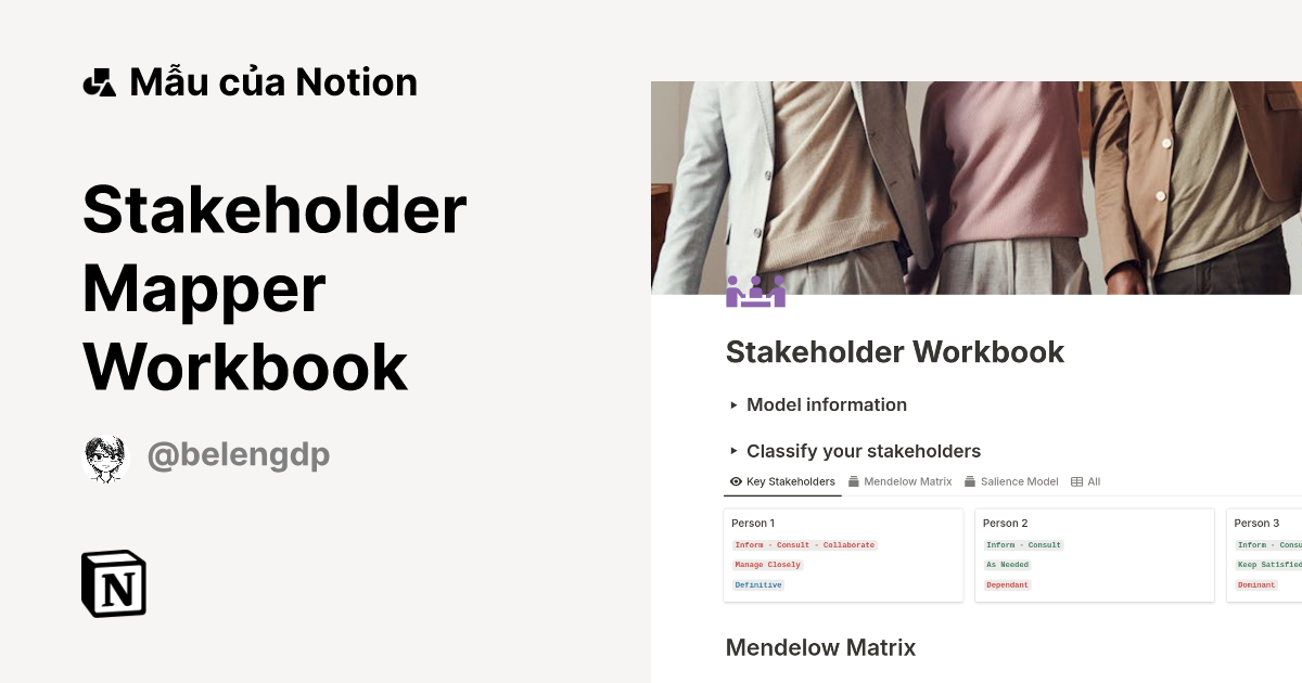 Stakeholder Mapper Workbook Mẫu do BelenGdP tạo | Thị trường Notion