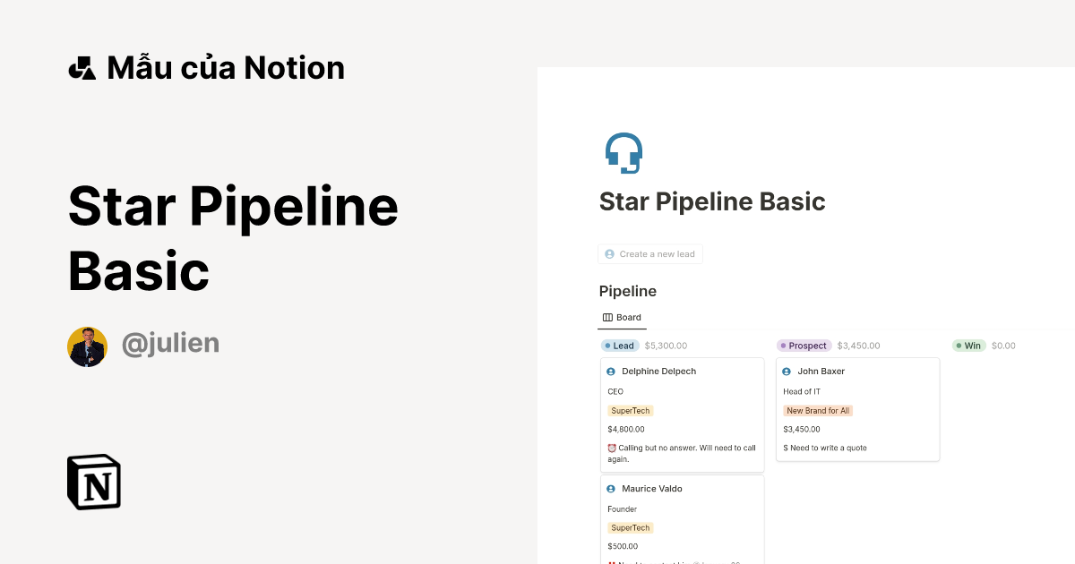Mẫu Star Pipeline Basic | Thị trường Notion