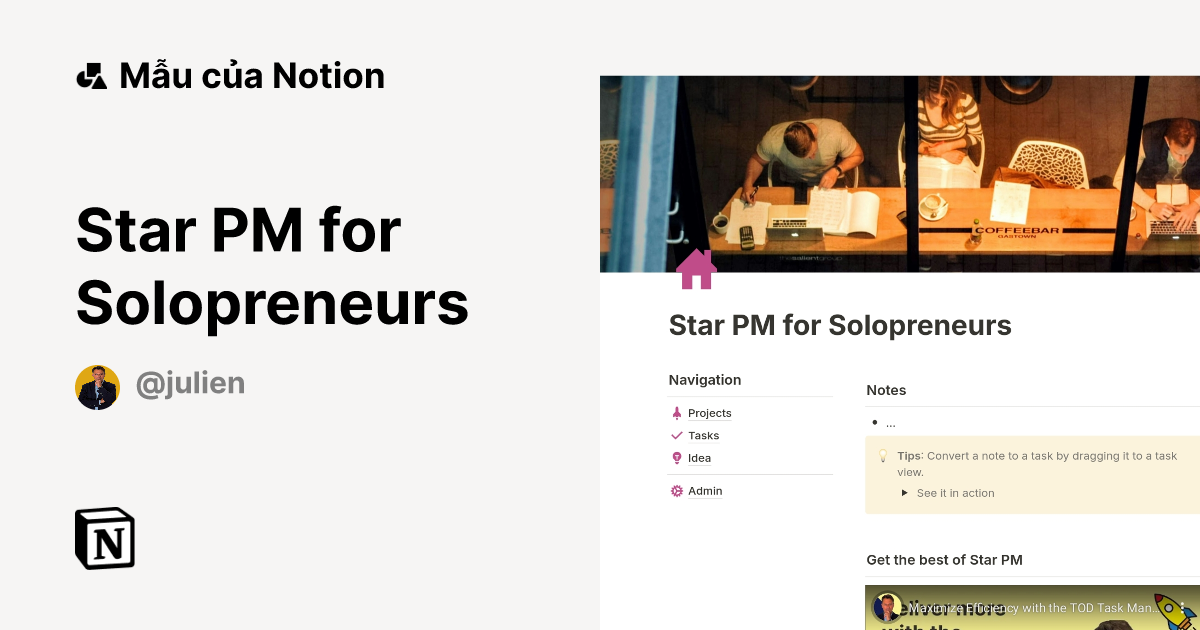 Mẫu Star PM for Solopreneurs | Thị trường Notion