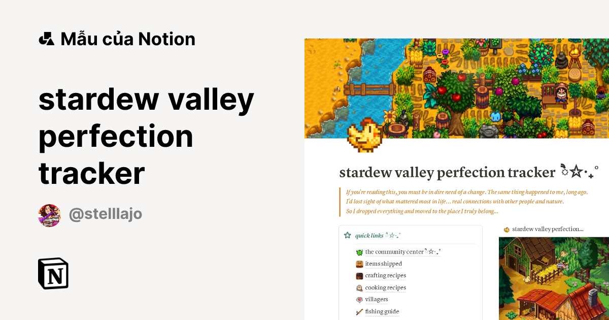 stardew valley perfection tracker Mẫu do Stella Jo tạo | Thị trường Notion