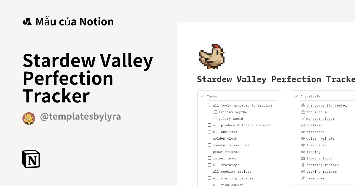Mẫu Stardew Valley Perfection Tracker | Thị trường Notion