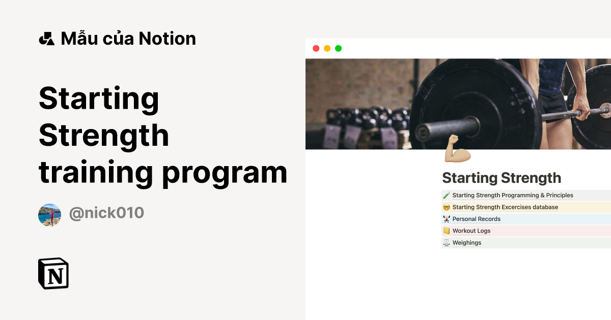 Mẫu Starting Strength training program | Thị trường Notion