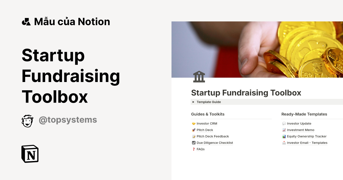 Mẫu Startup Fundraising Toolbox | Thị trường Notion
