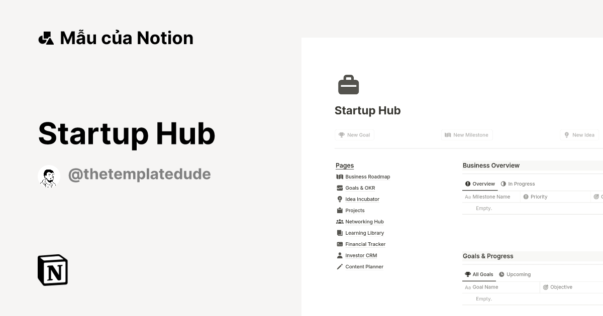 Mẫu Startup Hub | Thị trường Notion