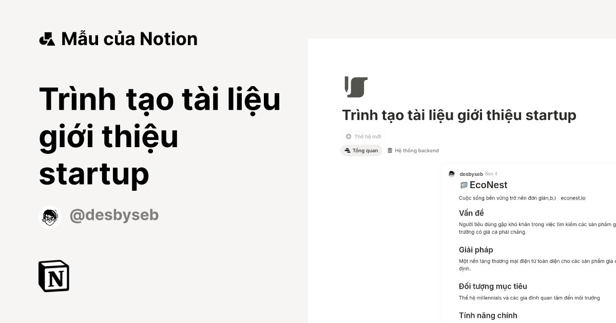 Mẫu Startup One-Pager Generator | Thị trường Notion