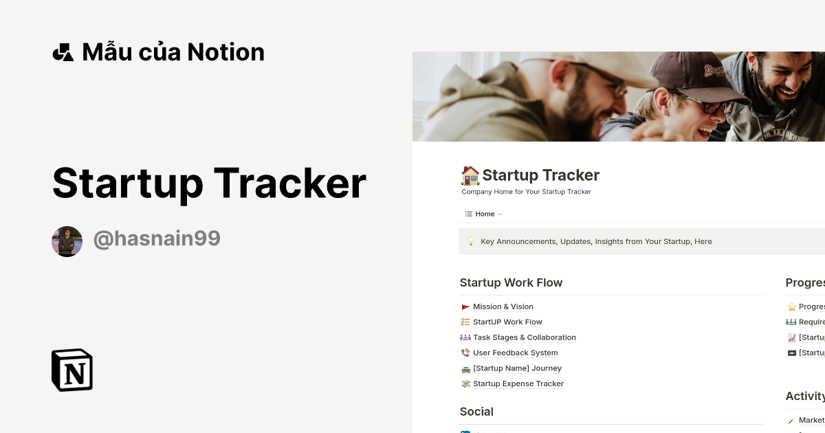 Mẫu Startup Tracker | Thị trường Notion