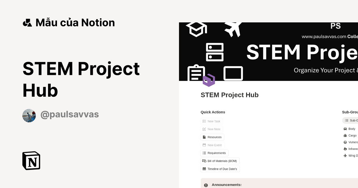 Mẫu STEM Project Hub | Thị trường Notion