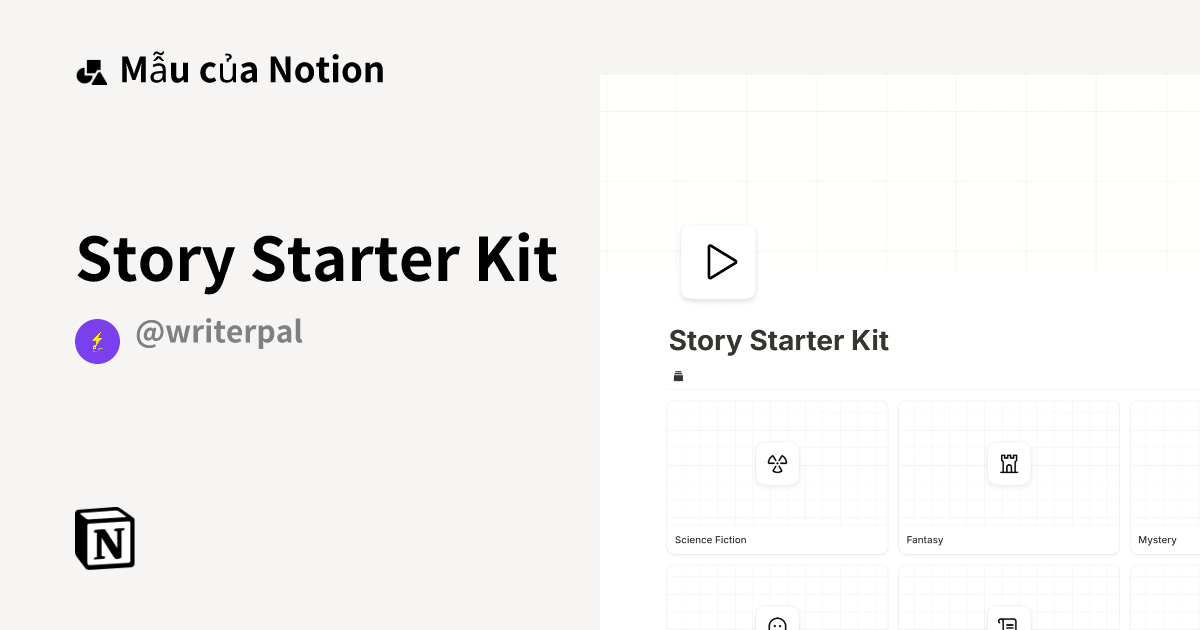 Story Starter Kit Mẫu do writerpal tạo | Thị trường Notion