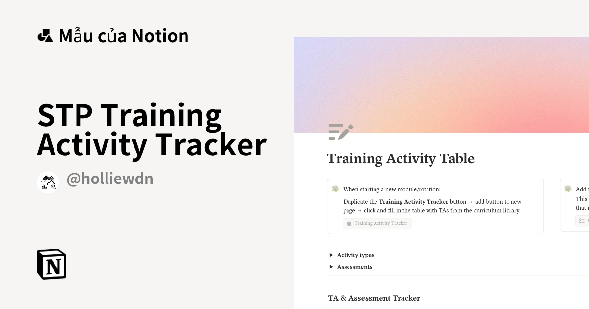 Mẫu STP Training Activity Tracker | Thị trường Notion