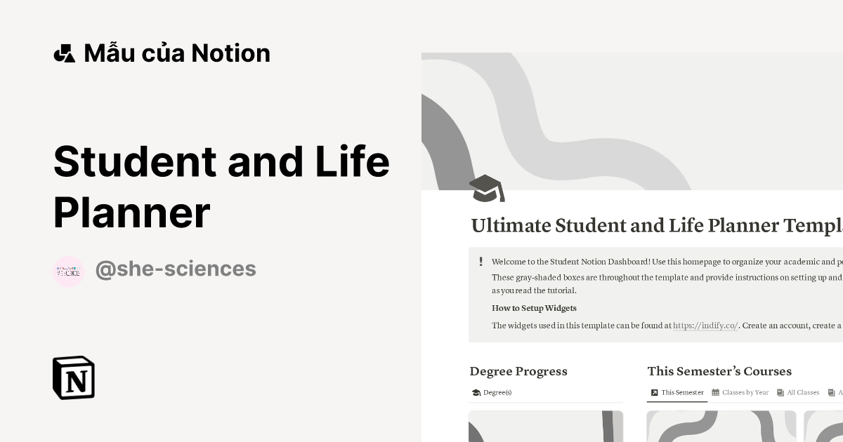 Mẫu Student and Life Planner | Thị trường Notion