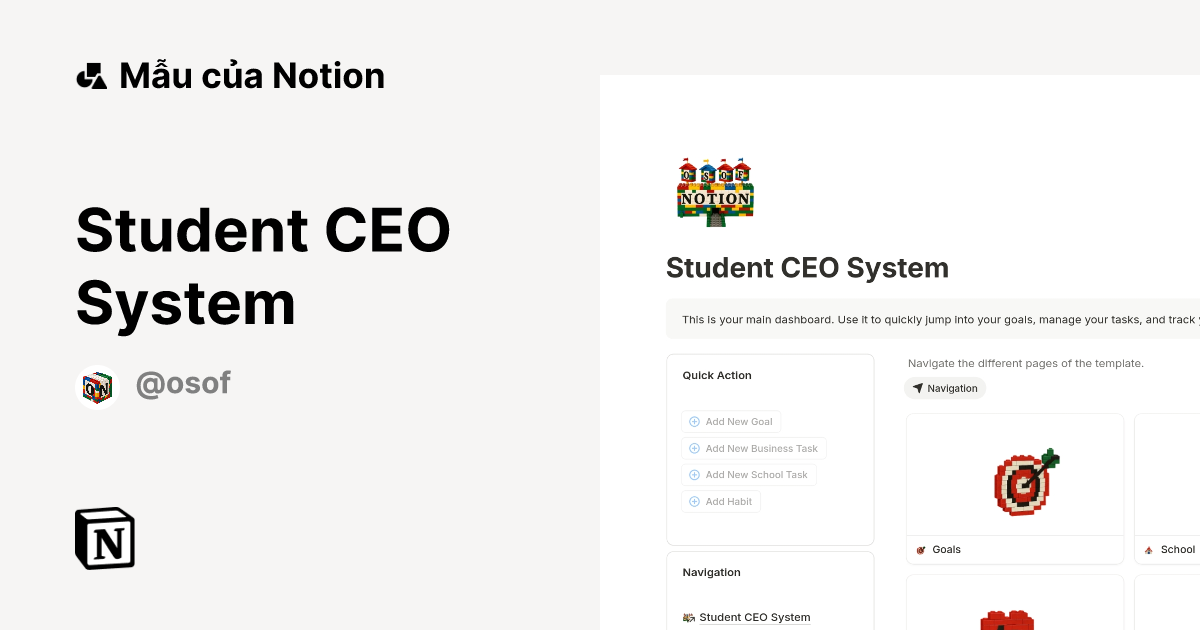 Mẫu Student CEO System | Thị trường Notion