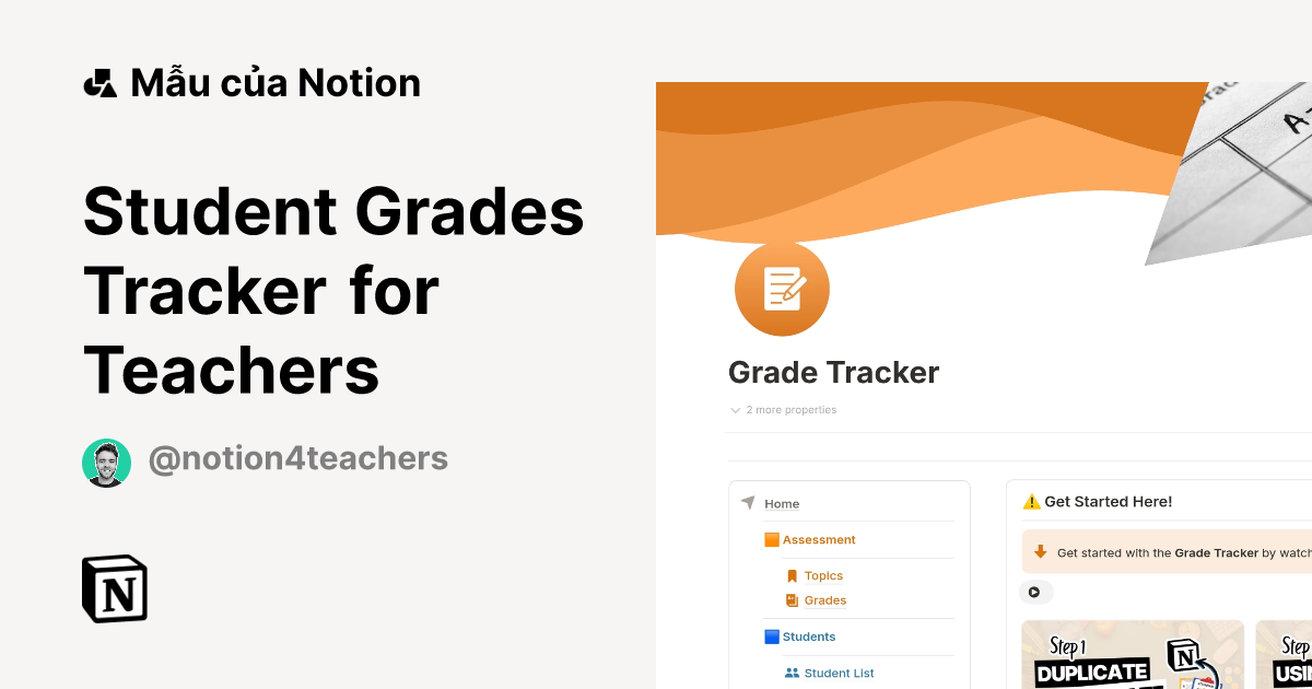 Student Grades Tracker for Teachers Mẫu do Milo | Notion4Teachers tạo | Thị trường Notion