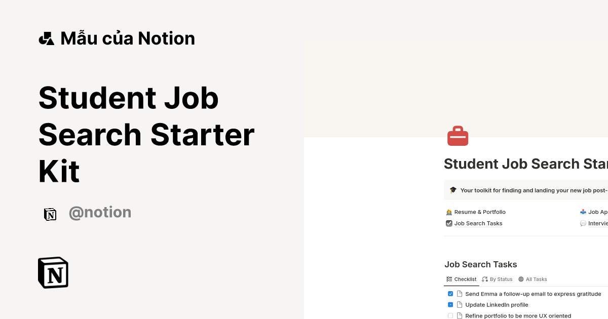 Mẫu Student Job Search Starter Kit 2026 | Thị trường Notion