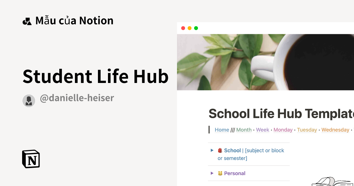 Mẫu Student Life Hub | Thị trường Notion