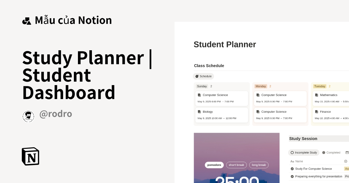 Mẫu Study Planner | Student Dashboard | Thị trường Notion