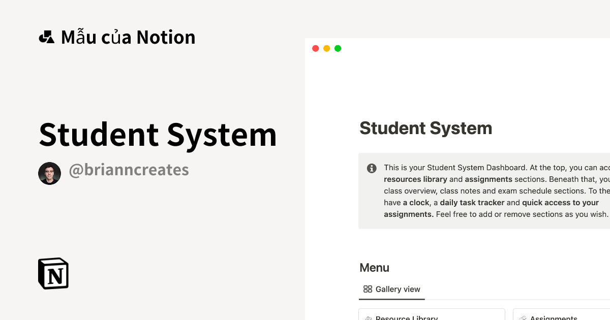 Mẫu Student System | Thị trường Notion