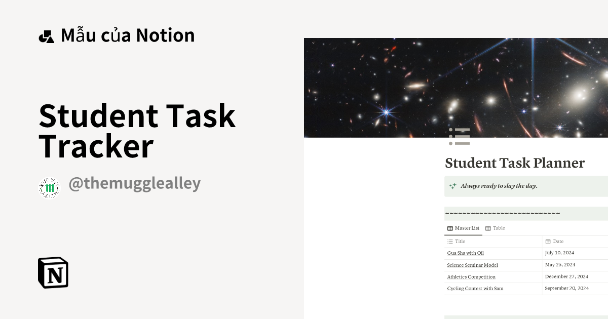 Mẫu Student Task Tracker | Thị trường Notion
