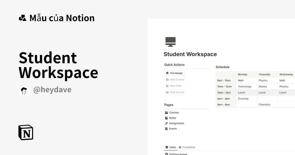 Mẫu Student Workspace | Thị trường Notion