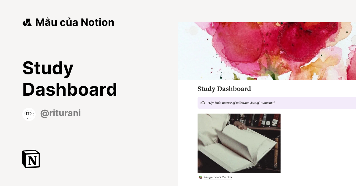 Study Dashboard Mẫu do RR tạo | Thị trường Notion