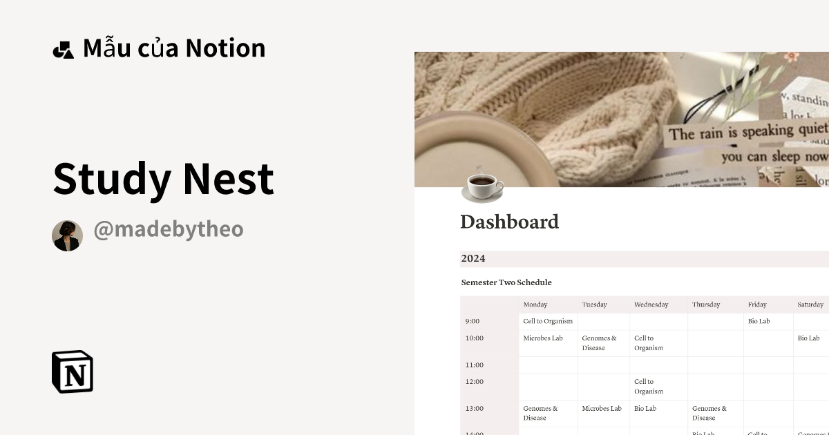 Mẫu Study Nest | Thị trường Notion