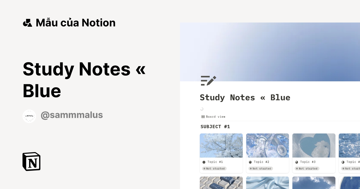 Mẫu Study Notes « Blue | Thị trường Notion