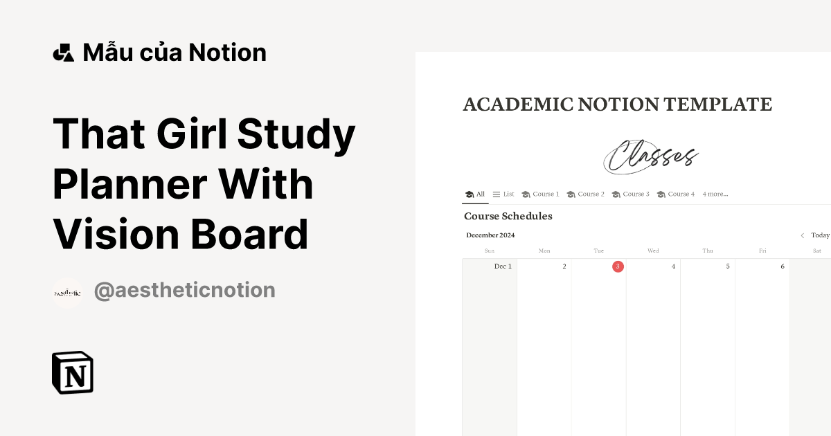 Mẫu That Girl Study Planner With Vision Board | Thị trường Notion