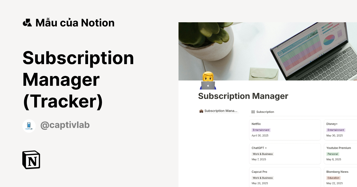 Mẫu Subscription Manager (Tracker) | Thị trường Notion