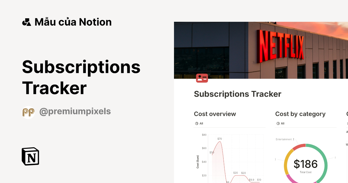 Subscriptions Tracker Mẫu do Premium Pixels tạo | Thị trường Notion