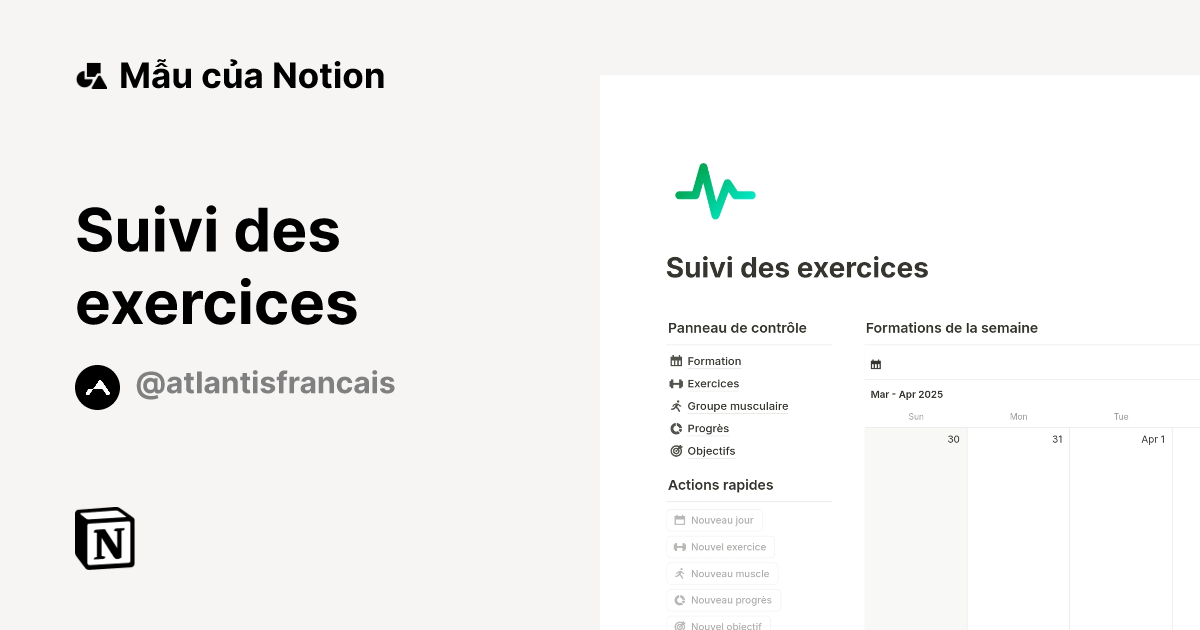 Suivi des exercices Mẫu do Atlantis Francais tạo | Thị trường Notion