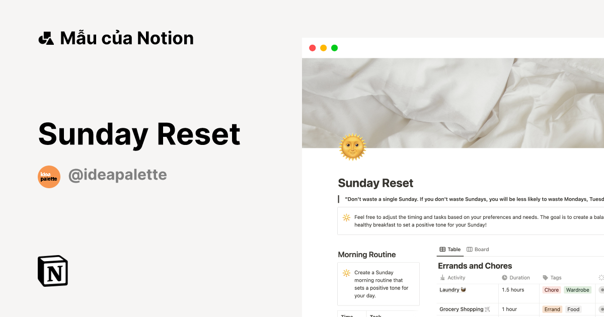 Mẫu Sunday Reset | Thị trường Notion