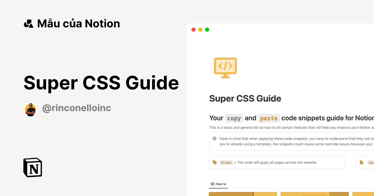 Super CSS Guide Mẫu do Luis⚡Rincón tạo | Thị trường Notion