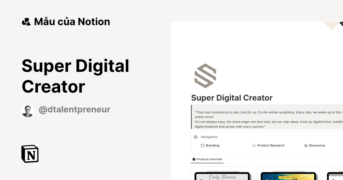 Mẫu Super Digital Creator | Thị trường Notion