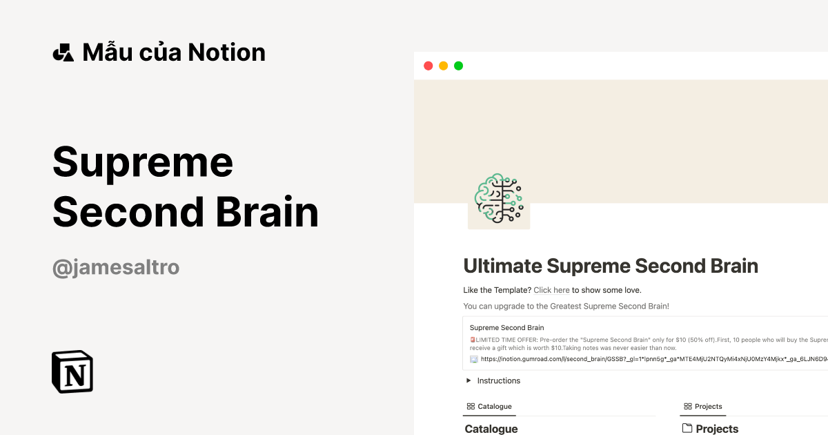 Supreme Second Brain Mẫu do James | Altro tạo | Thị trường Notion