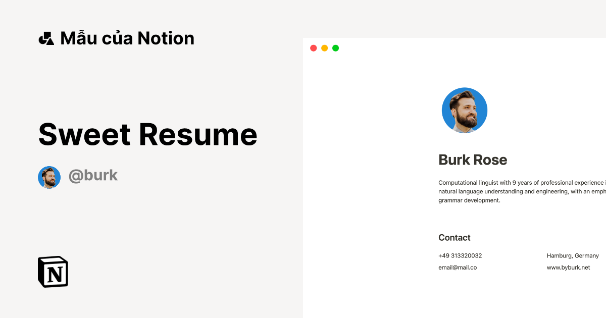 Sweet Resume Mẫu do Burk tạo | Thị trường Notion