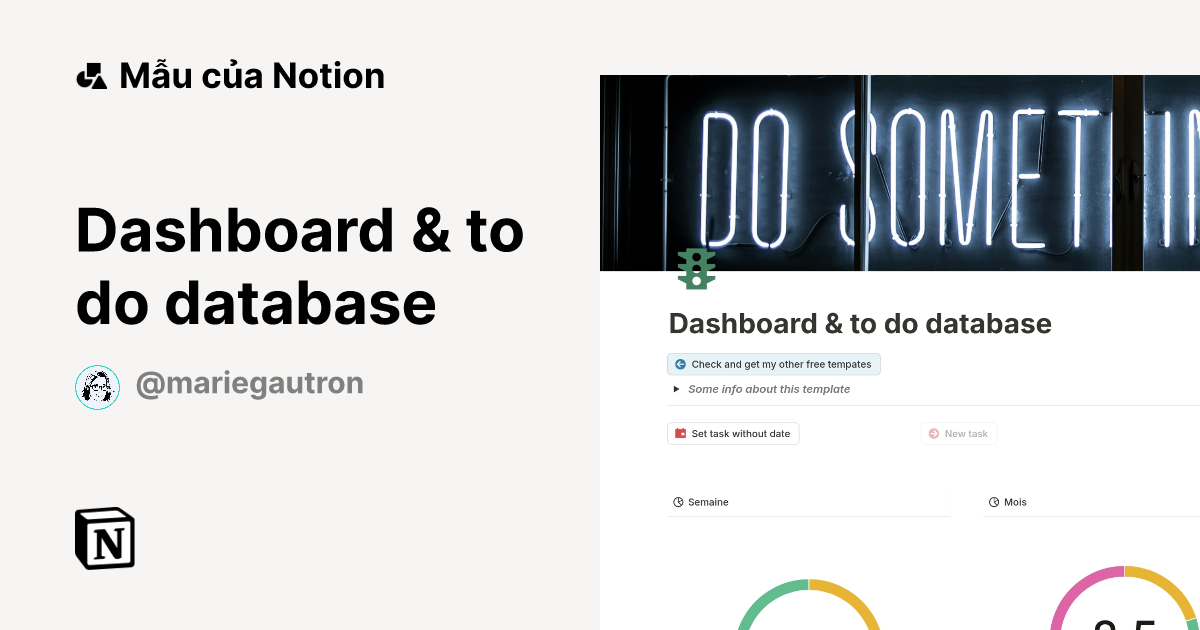 Dashboard & to do database Mẫu do Marie Gautron 💙 WebOrga tạo | Thị trường Notion