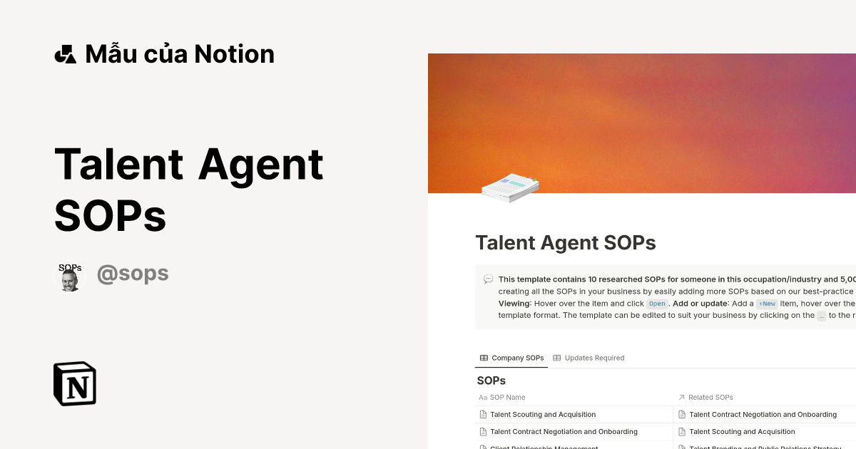 Mẫu Talent Agent SOPs | Thị trường Notion