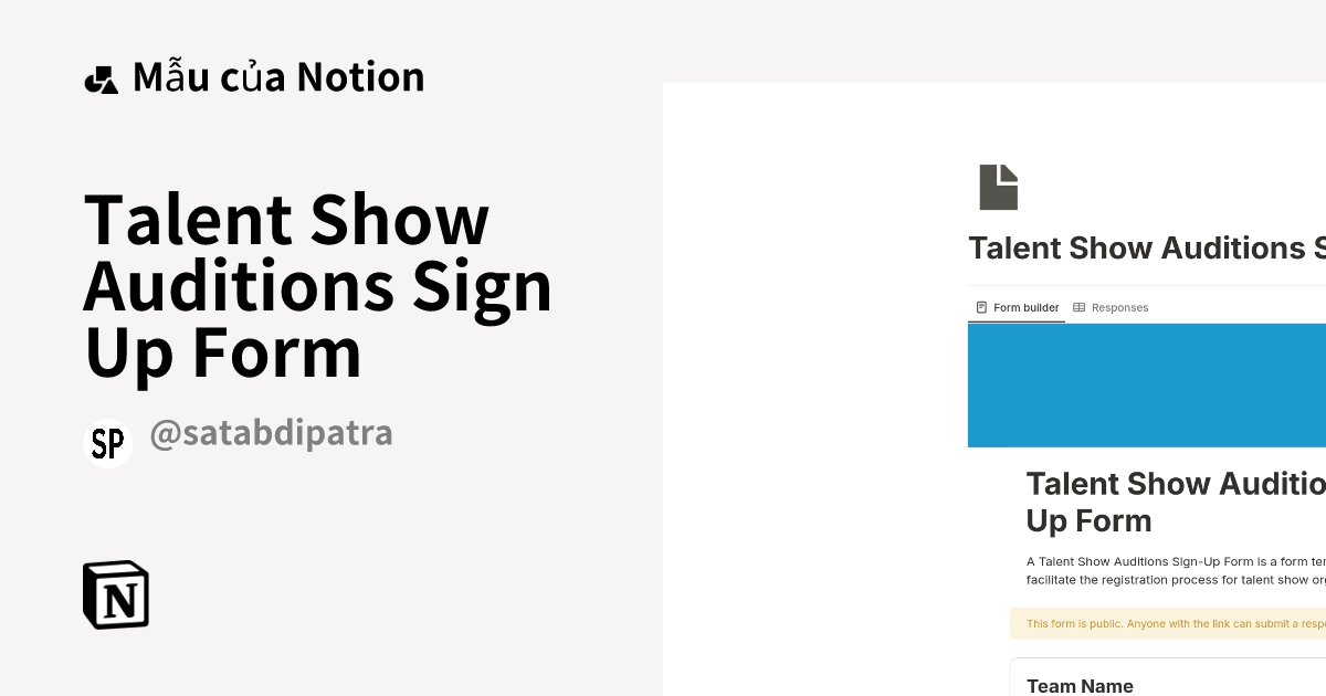 Mẫu Talent Show Auditions Sign Up Form | Thị trường Notion