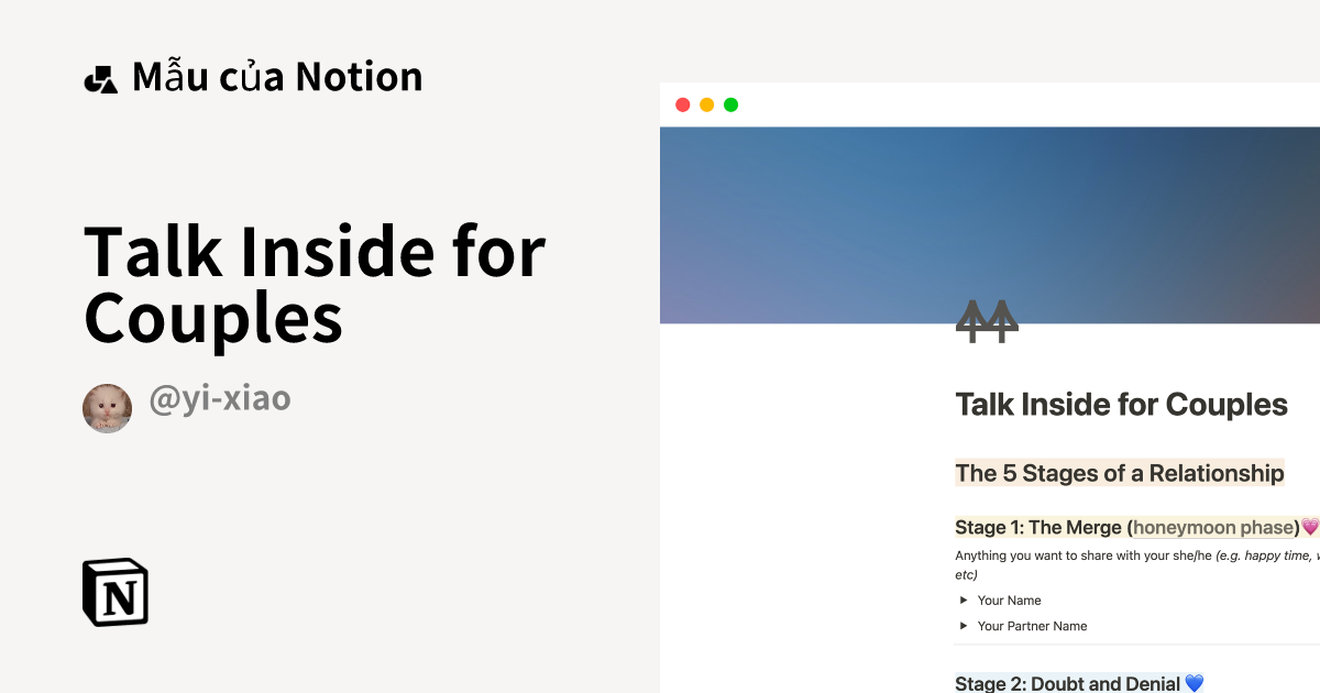 Talk Inside for Couples Mẫu do Yi Xiao tạo | Thị trường Notion