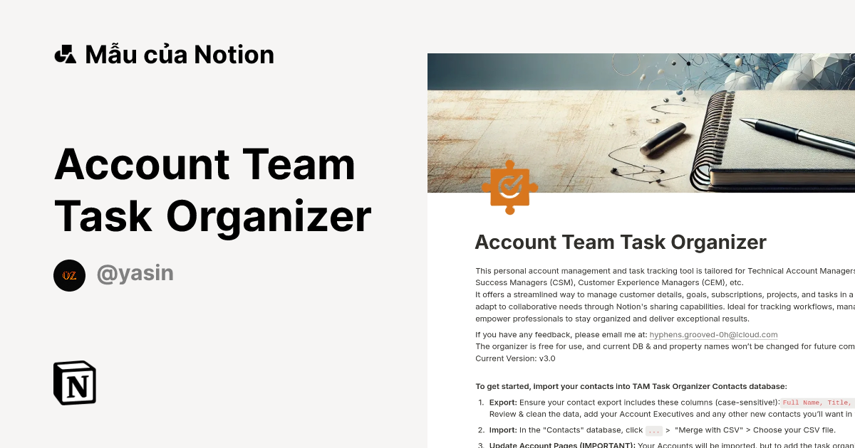 Account Team Task Organizer Mẫu do Oz tạo | Thị trường Notion