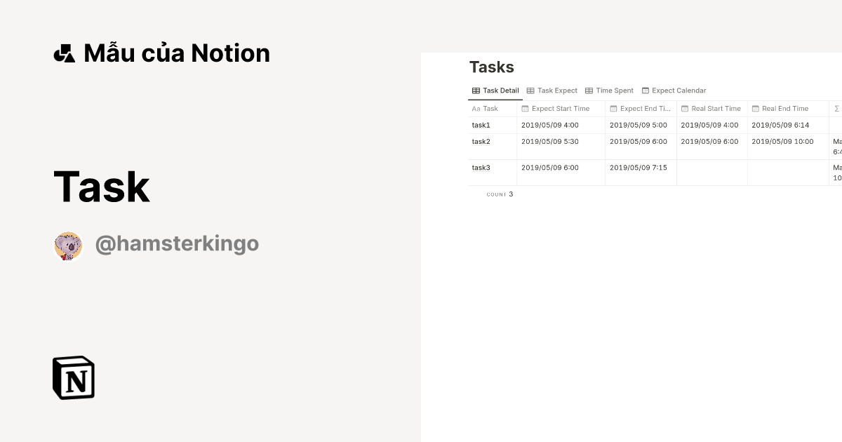 Task Mẫu do Johnny Wong tạo | Thị trường Notion