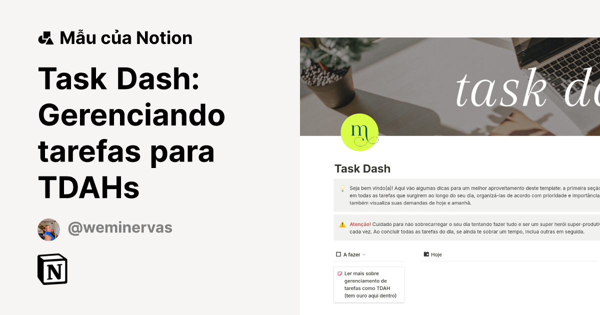 Task Dash: Gerenciando tarefas para TDAHs Mẫu do Elana tạo | Thị trường Notion