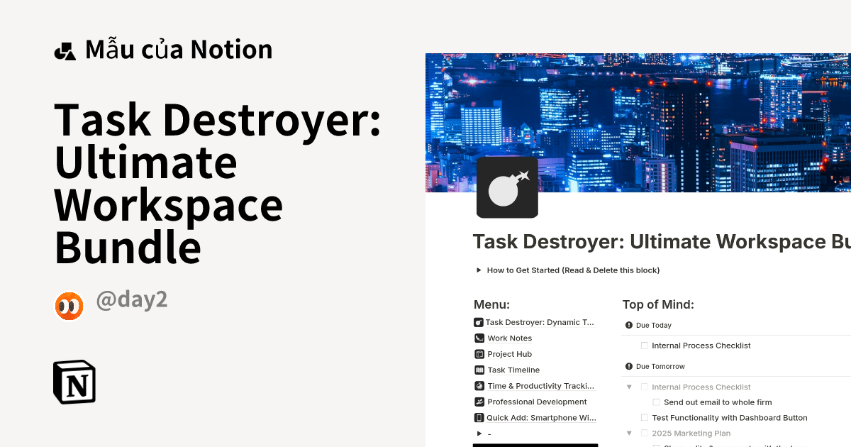 Task Destroyer: Ultimate Workspace Bundle Mẫu do DAY tạo | Thị trường Notion