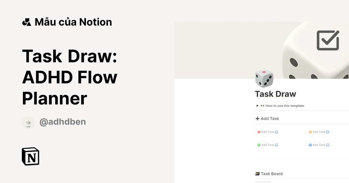 Task Draw: ADHD Flow Planner Mẫu do ADHD Ben tạo | Thị trường Notion