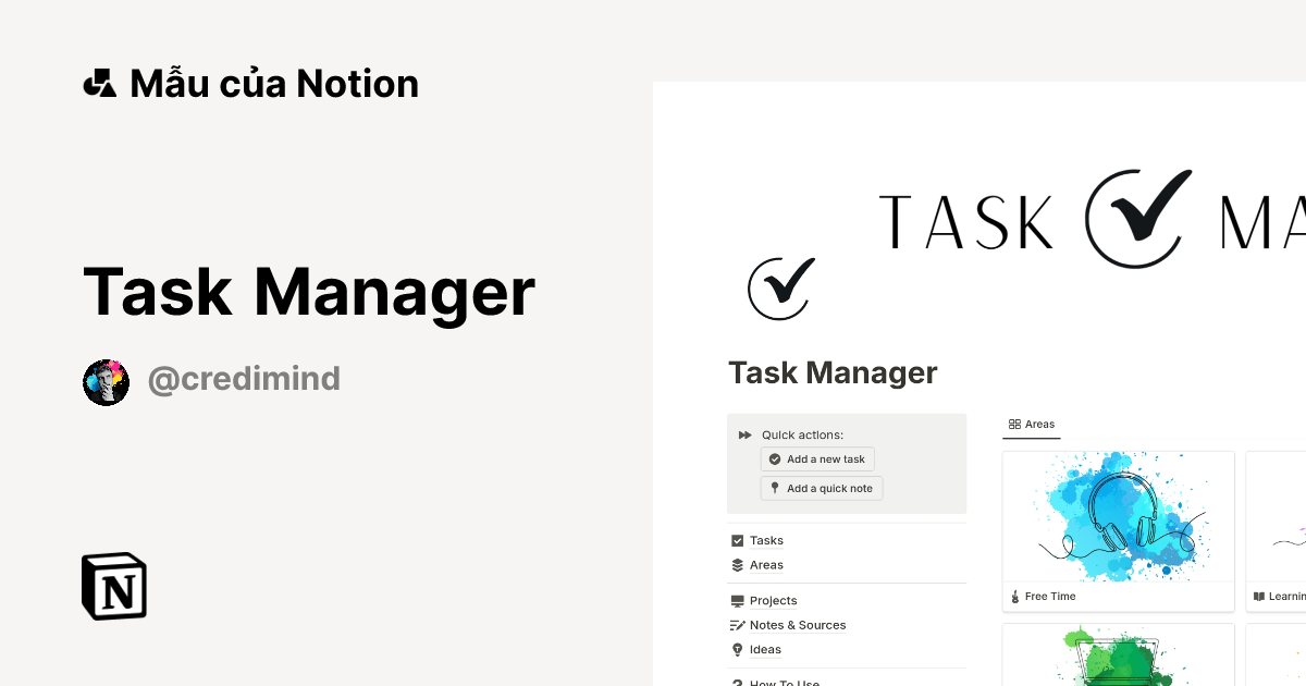 Task Manager Mẫu do Creative & Diligent Mind tạo | Thị trường Notion