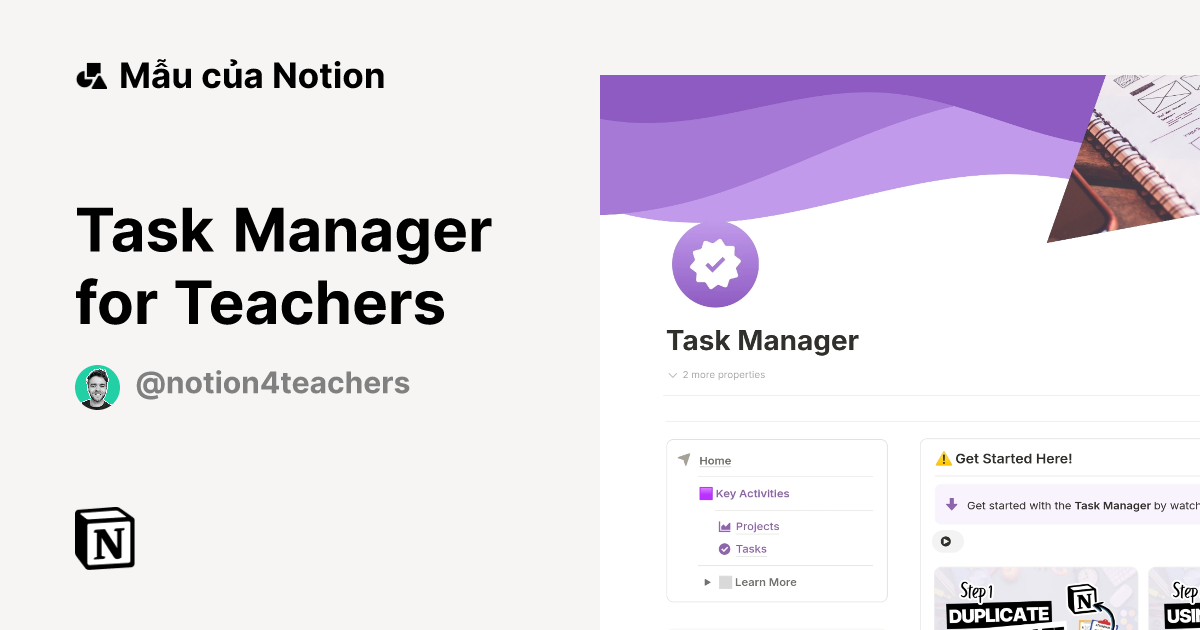 Task Manager for Teachers Mẫu do Milo | Notion4Teachers tạo | Thị trường Notion