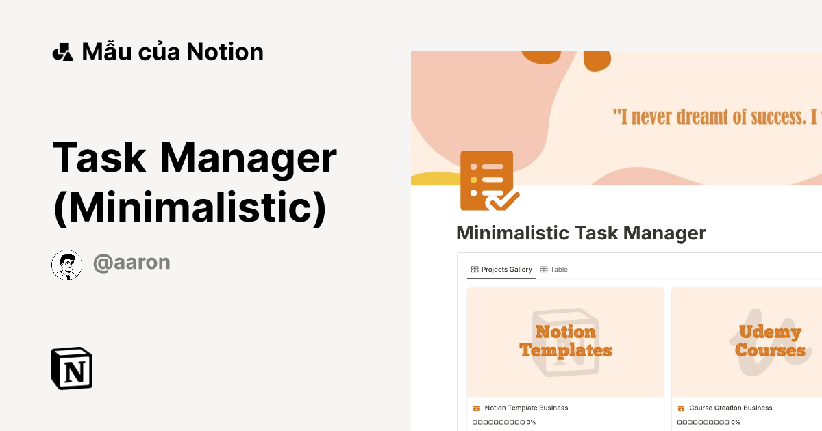 Task Manager (Minimalistic) Mẫu do Aaron tạo | Thị trường Notion