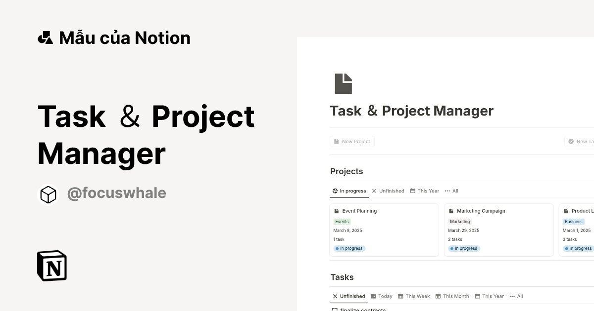 Mẫu Task ＆ Project Manager | Thị trường Notion