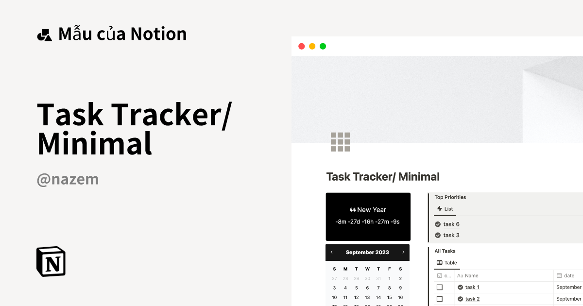Mẫu Task Tracker/ Minimal | Thị trường Notion
