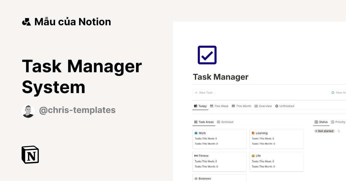 Task Manager System Mẫu do Chris tạo | Thị trường Notion